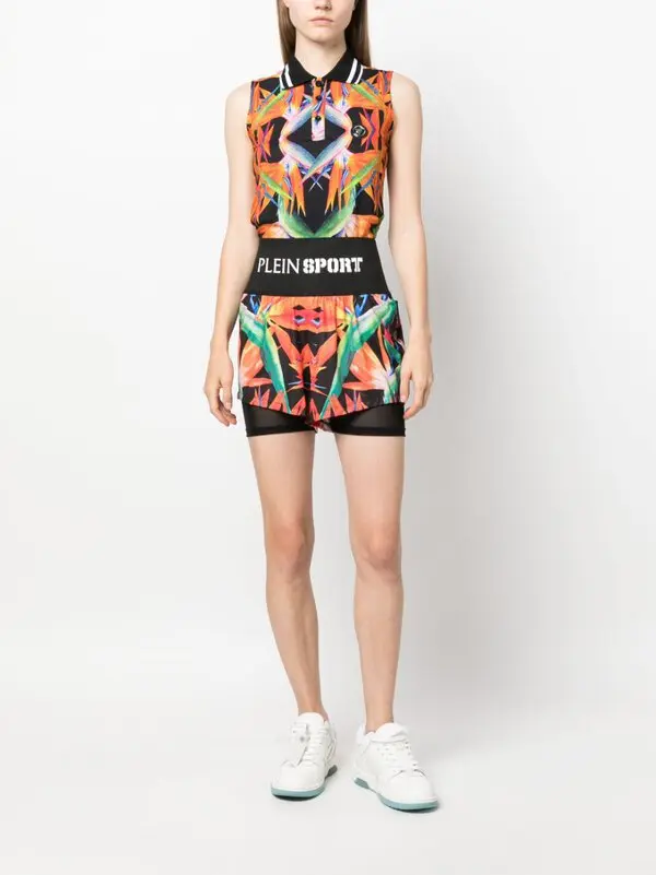 PLEIN SPORT Floral-print Sleeveless Polo Shirt - Black