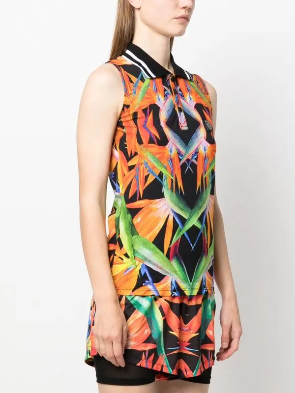 PLEIN SPORT Floral-print Sleeveless Polo Shirt - Black