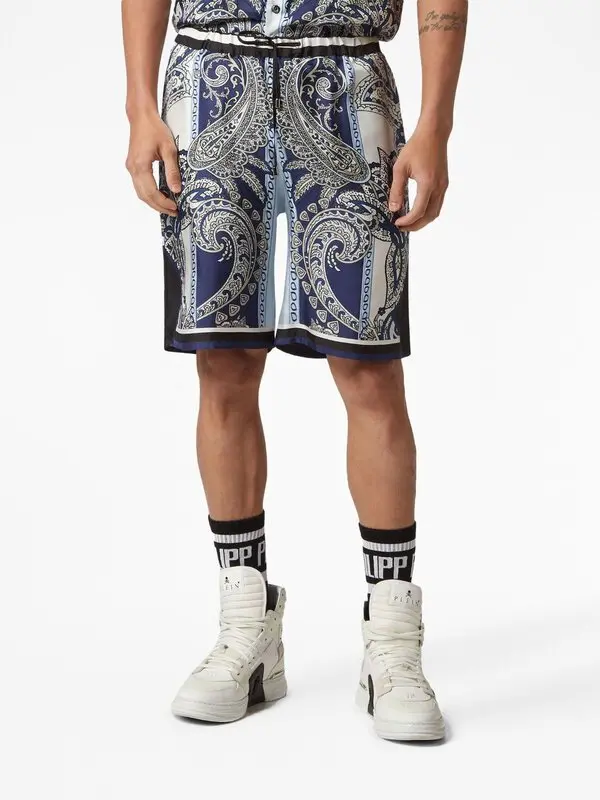 Philipp Plein Paisley-print Silk Shorts - White