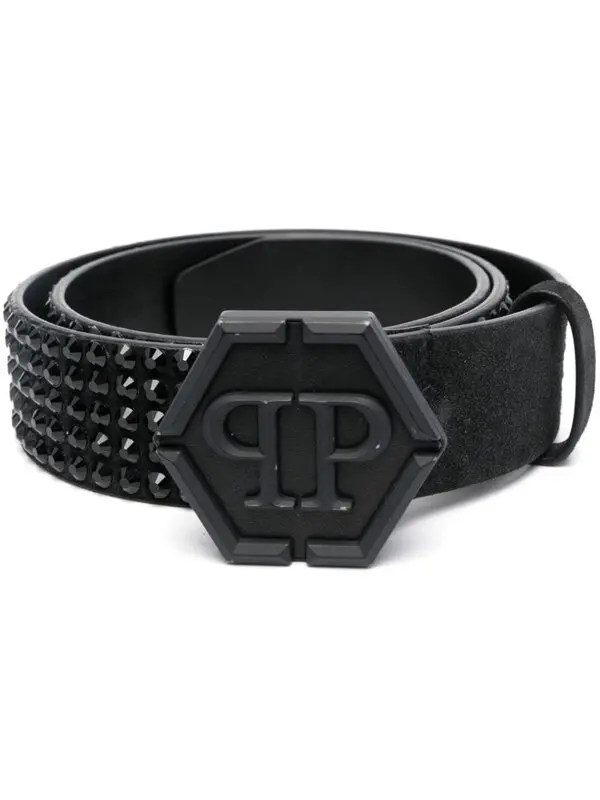 Philipp Plein Embossed Logo Buckle Belt - Black