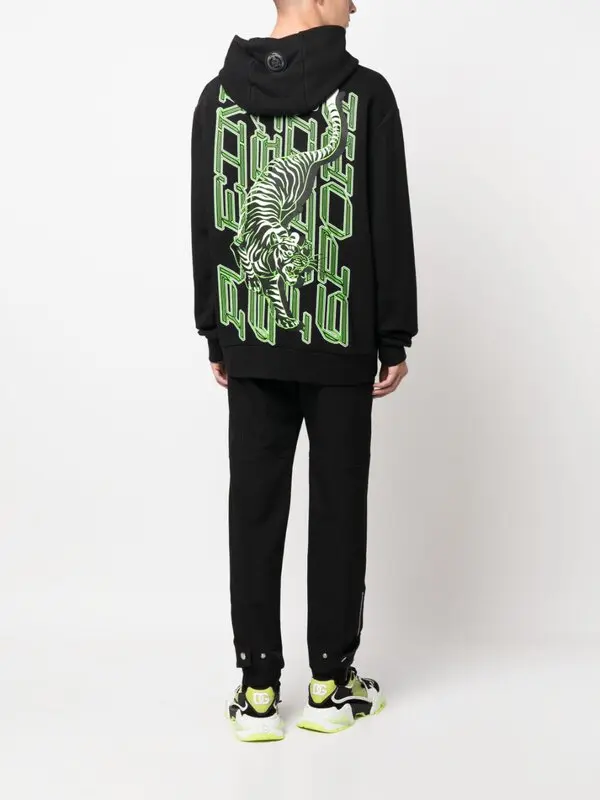 PLEIN SPORT Tiger Logo-print Hoodie - Black
