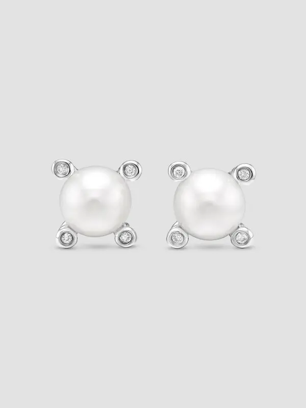 David Yurman Stud Earrings In Sterling Silver With Pearls And Diamonds, 7.4mm - Pearl