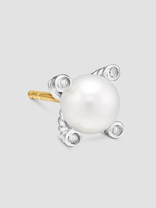 David Yurman Stud Earrings In Sterling Silver With Pearls And Diamonds, 7.4mm