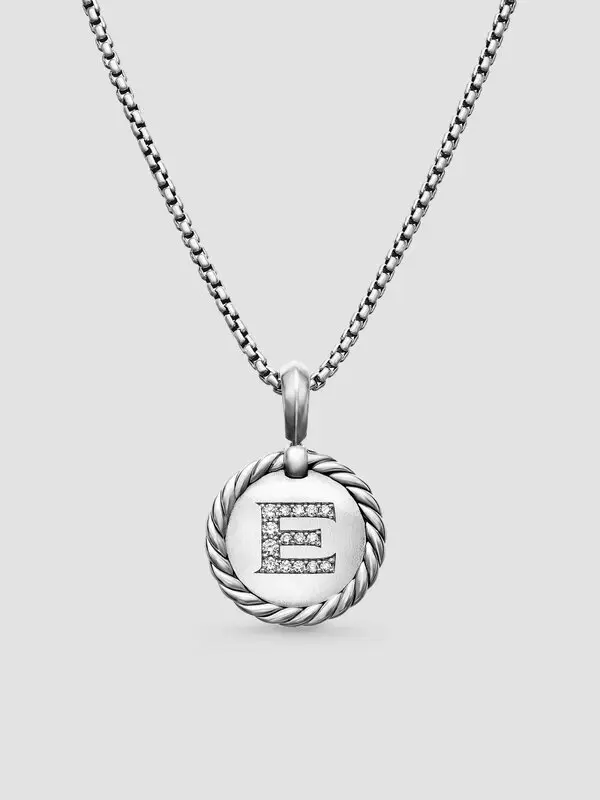 David Yurman Initial Charm Necklace In Sterling Silver - Initial E