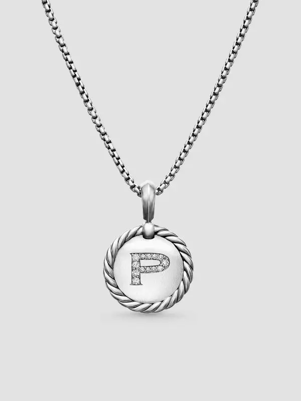 David Yurman Initial Charm Necklace In Sterling Silver - Initial P