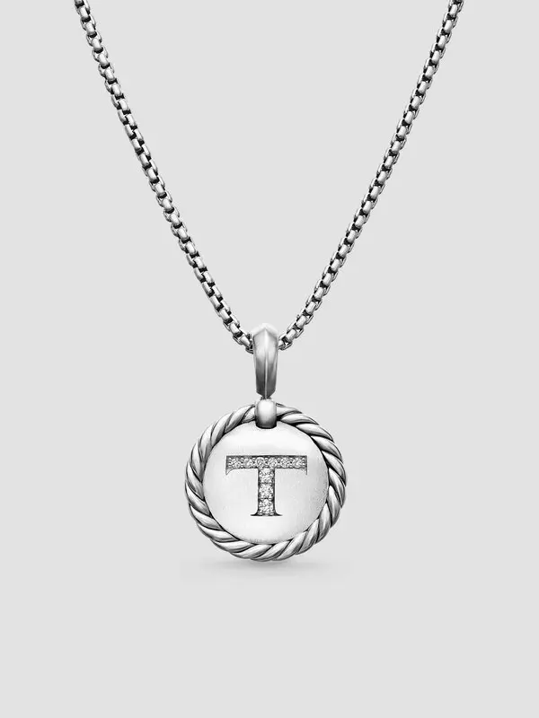 David Yurman Initial Charm Necklace In Sterling Silver - Initial T