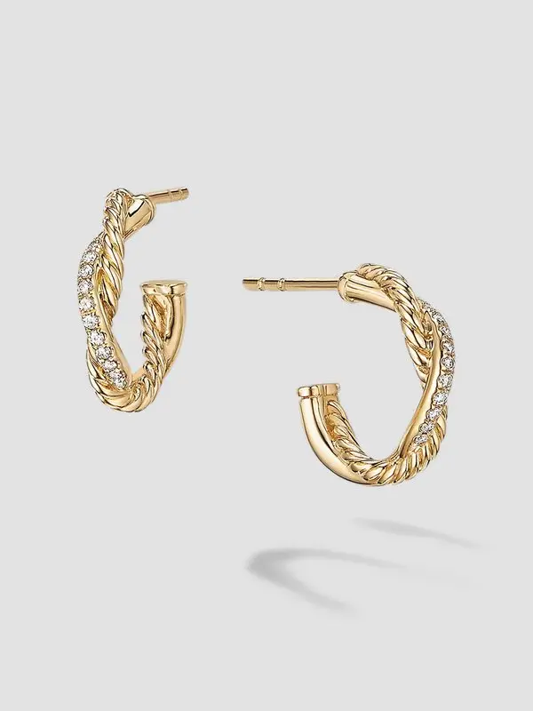 David Yurman Petite Infinity Huggie Hoop Earrings In 18k Yellow With Diamonds - Gold