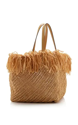 Oscar De La Renta Square Medium Raffia Tote Bag