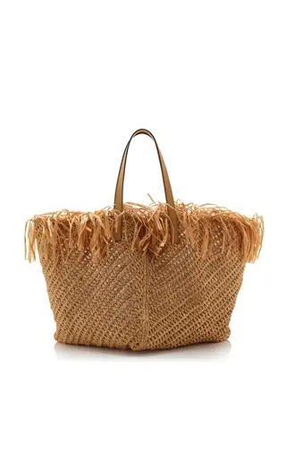 Oscar De La Renta Square Medium Raffia Tote Bag