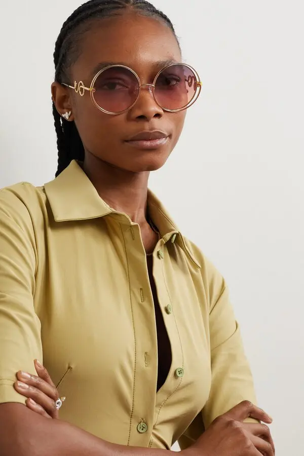 LINDA FARROW EYEWEAR Bea Bongiasca Round-frame Gold-tone Sunglasses