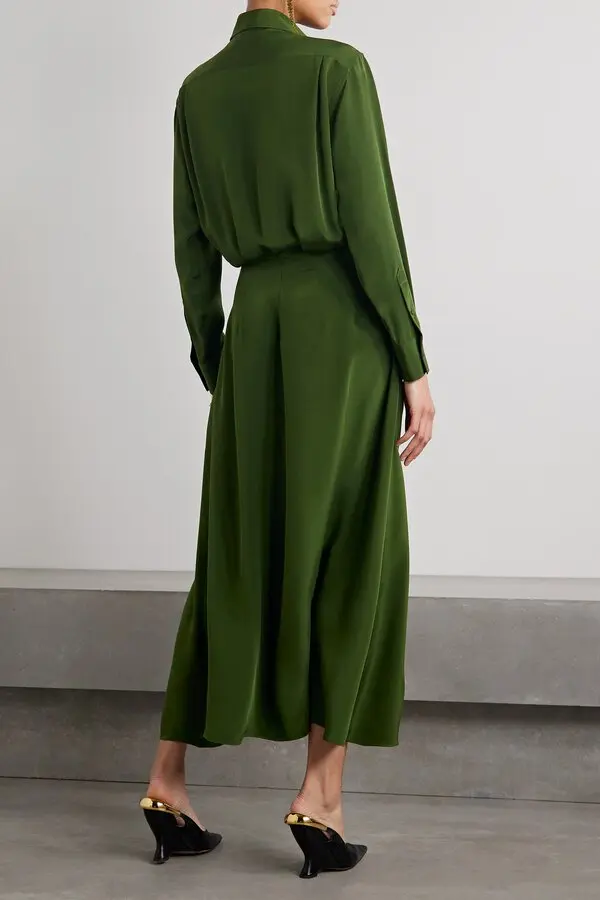 Brandon Maxwell The Charlotte Silk Crepe De Chine Maxi Shirt Dress In Green  - 60% Off | Editorialist
