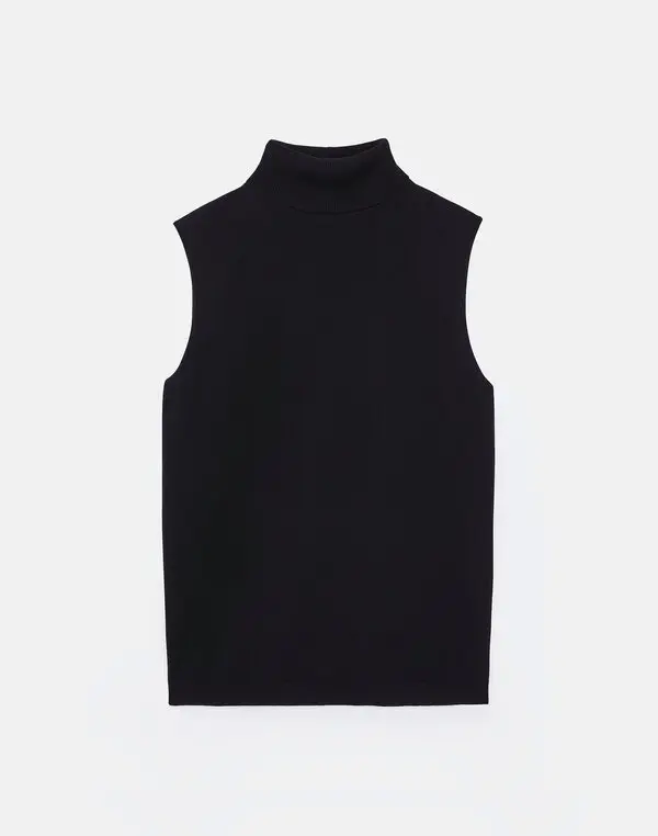 Lafayette 148 New York Petite Crepe Knit Sleeveless Turtleneck Shell - Black