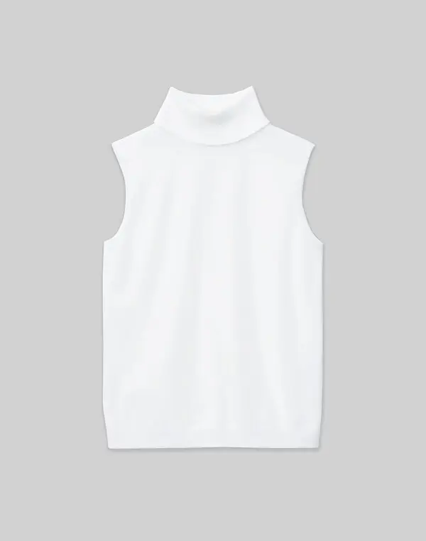 Lafayette 148 New York Crepe Knit Sleeveless Turtleneck Shell - Cloud