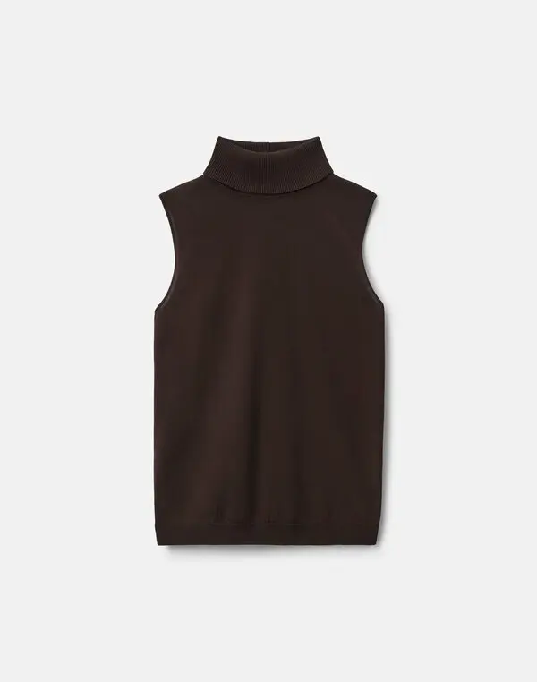 Lafayette 148 New York Crepe Knit Sleeveless Turtleneck Shell - Truffle