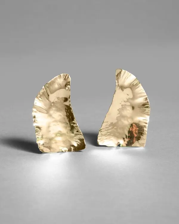 Alexis Bittar Vintage 18k Hammered Leaf Clip On Earrings - Gold