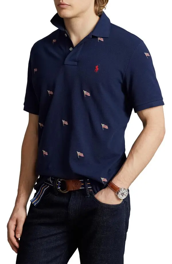Ralph Lauren Flag Embroidered Cotton Polo