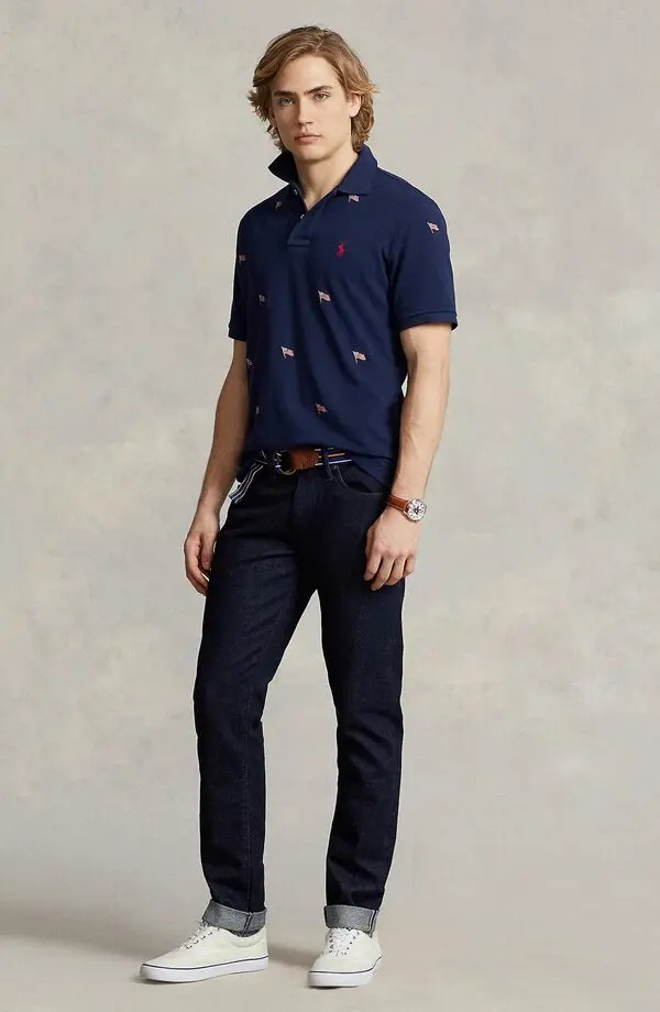 Ralph Lauren Flag Embroidered Cotton Polo