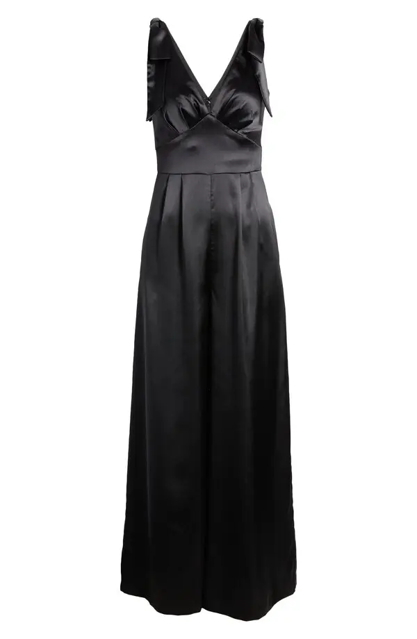 Eliza J V-neck Satin Wide Leg Jumpsuit