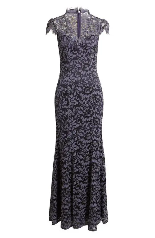 Eliza J Illusion Cap-sleeve Gown - Navy