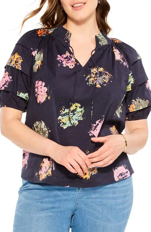 NIC+ZOE Bright Spot Smocked Neck Top - Indigo Multi