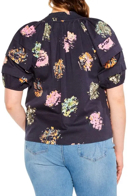 NIC+ZOE Printed Stretch-cotton Blouse With Tiered Sleeves