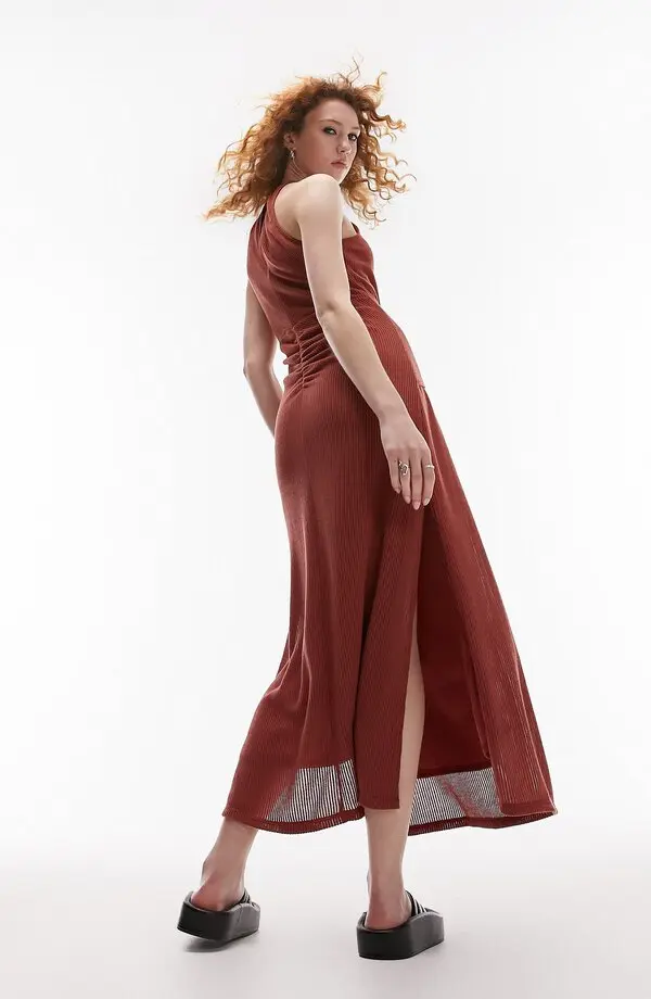 Topshop Tie Waist Rib Jersey Dress In Orange - 50% Off | Editorialist