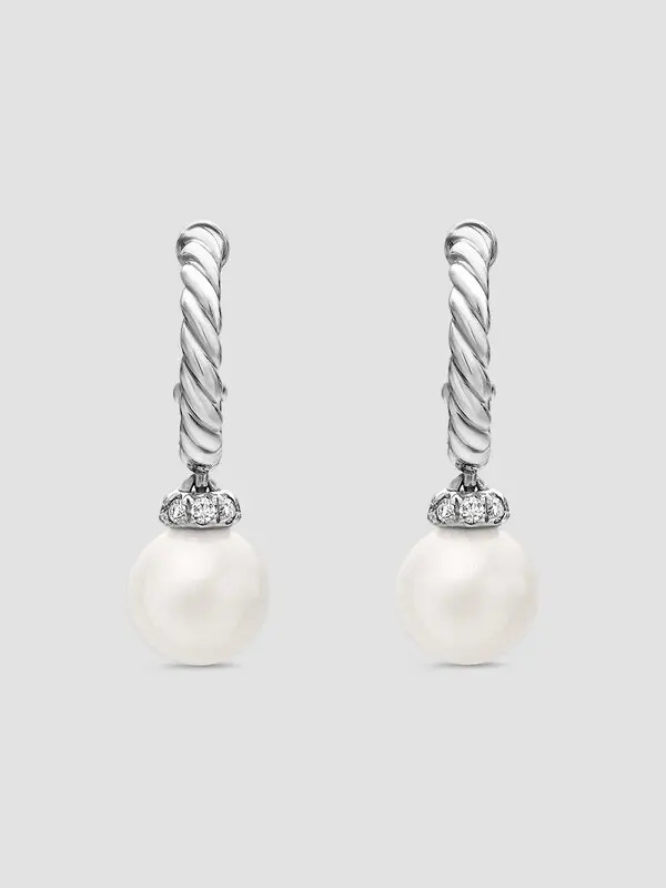 David Yurman And Pavé Solari Drop Earrings In Sterling Silver With Pearls And Diamonds, 18.4mm - Pearl