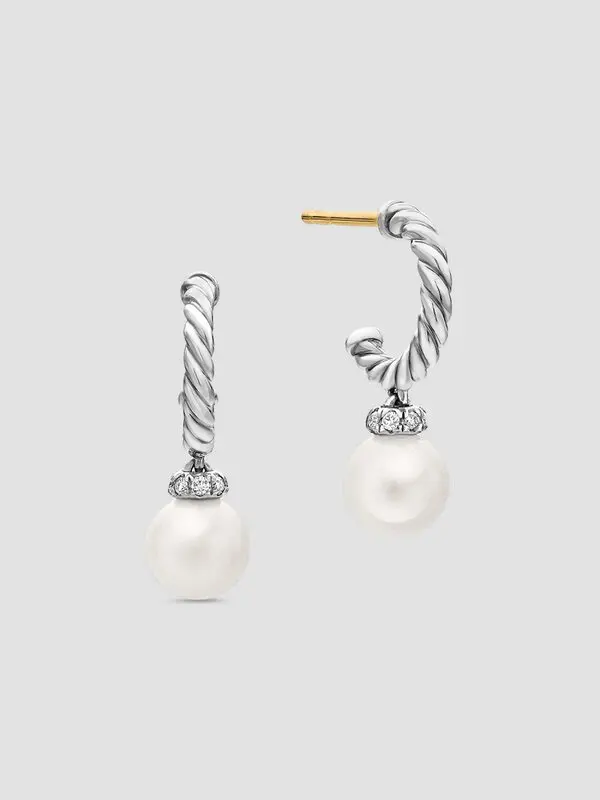 David Yurman And Pavé Solari Drop Earrings In Sterling Silver With Pearls And Diamonds, 18.4mm - Pearl