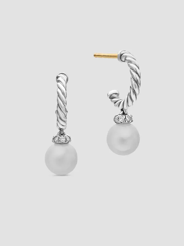 David Yurman And Pavé Solari Drop Earrings In Sterling Silver With Pearls And Diamonds, 18.4mm - Pearl
