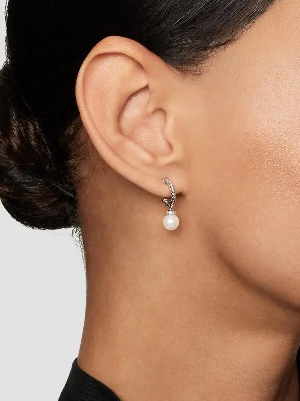 David Yurman And Pavé Solari Drop Earrings In Sterling Silver With Pearls And Diamonds, 18.4mm - Pearl