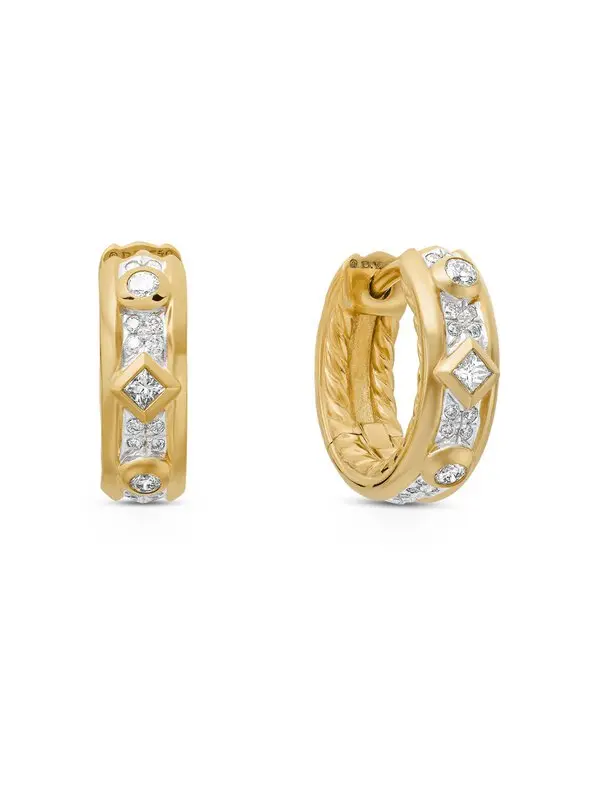 David Yurman Modern Renaissance Huggie Hoop Earrings In 18k With Diamonds, 12.3mm