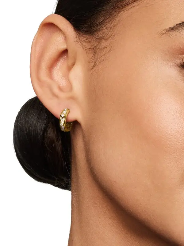 David Yurman Modern Renaissance Huggie Hoop Earrings In 18k With Diamonds, 12.3mm