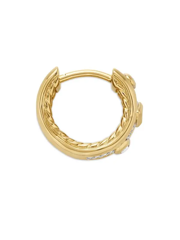 David Yurman Modern Renaissance Huggie Hoop Earrings In 18k With Diamonds, 12.3mm