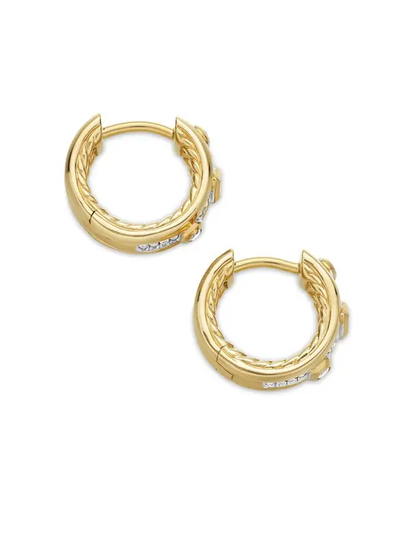 David Yurman Modern Renaissance Huggie Hoop Earrings In 18k With Diamonds, 12.3mm