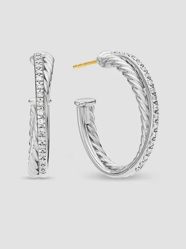 David Yurman Crossover Hoop Earrings In With Diamonds, 26.5mm