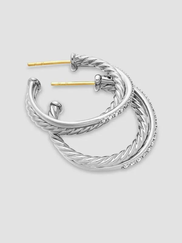 David Yurman Crossover Hoop Earrings In With Diamonds, 26.5mm