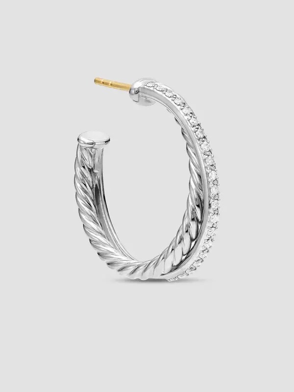 David Yurman Crossover Hoop Earrings In With Diamonds, 26.5mm