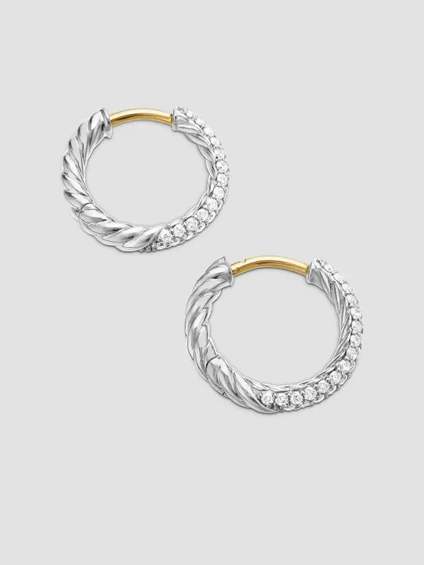 David Yurman Petite Pavé Huggie Hoop Earrings In With Diamonds, 14mm
