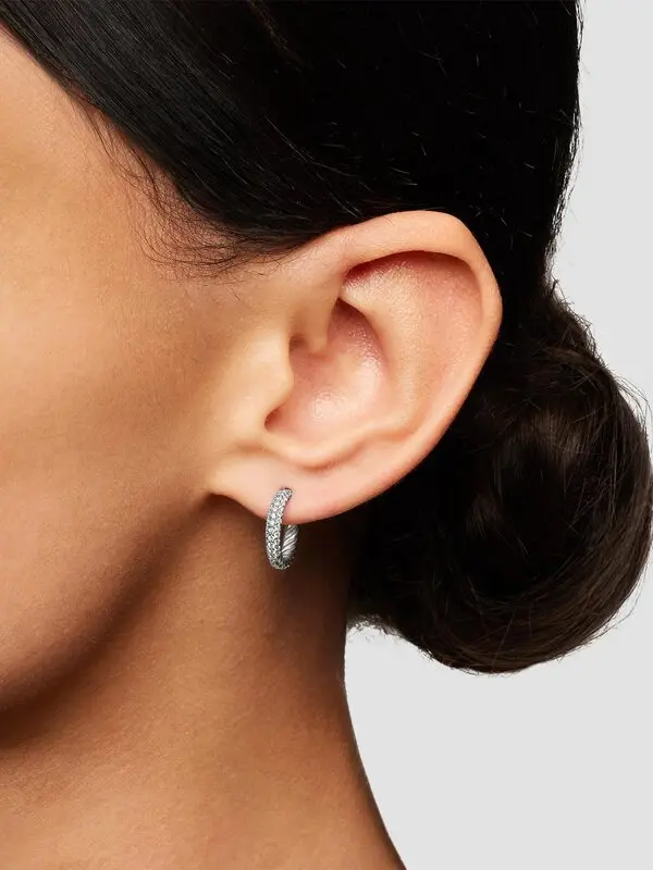 David Yurman Petite Pavé Huggie Hoop Earrings In With Diamonds, 14mm