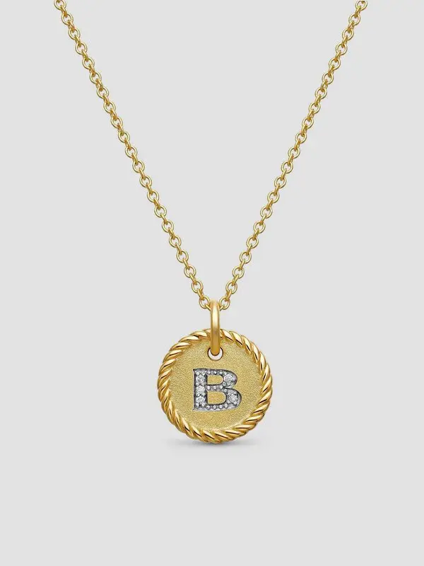 David Yurman Initial Charm Necklace In 18k Yellow Gold With Pavé Diamonds - Initial B