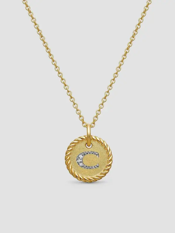 David Yurman Initial Charm Necklace In 18k Yellow Gold With Pavé Diamonds - Initial C