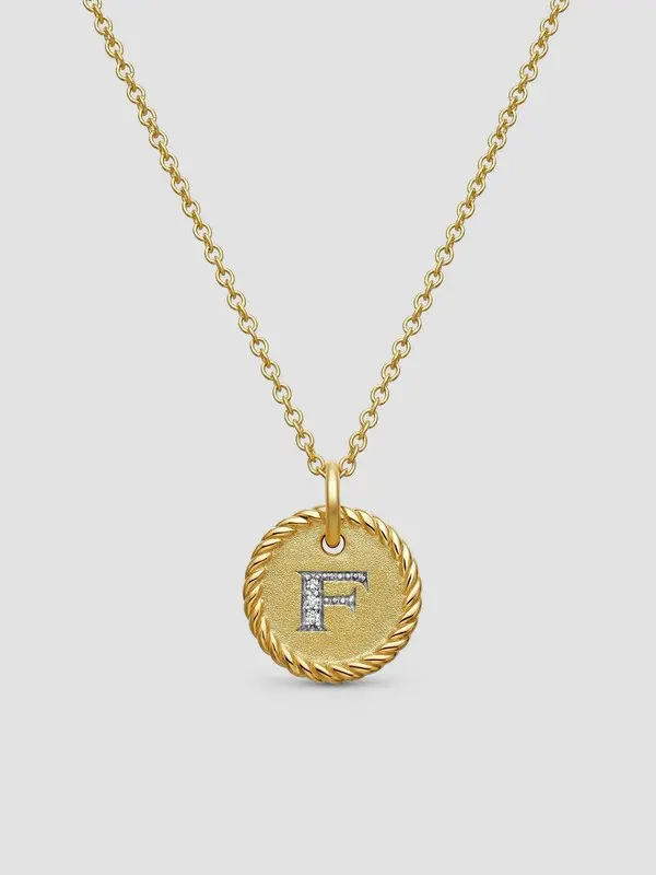 David Yurman Initial Charm Necklace In 18k Yellow Gold With Pavé Diamonds - Initial F