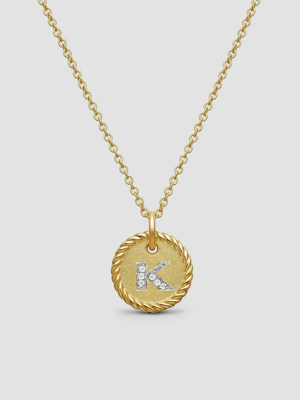 David Yurman Initial Charm Necklace In 18k Yellow Gold With Pavé Diamonds - Initial K