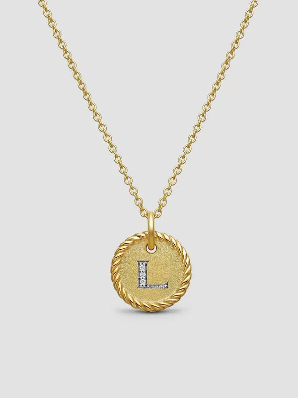 David Yurman Initial Charm Necklace In 18k Yellow Gold With Pavé Diamonds - Initial L