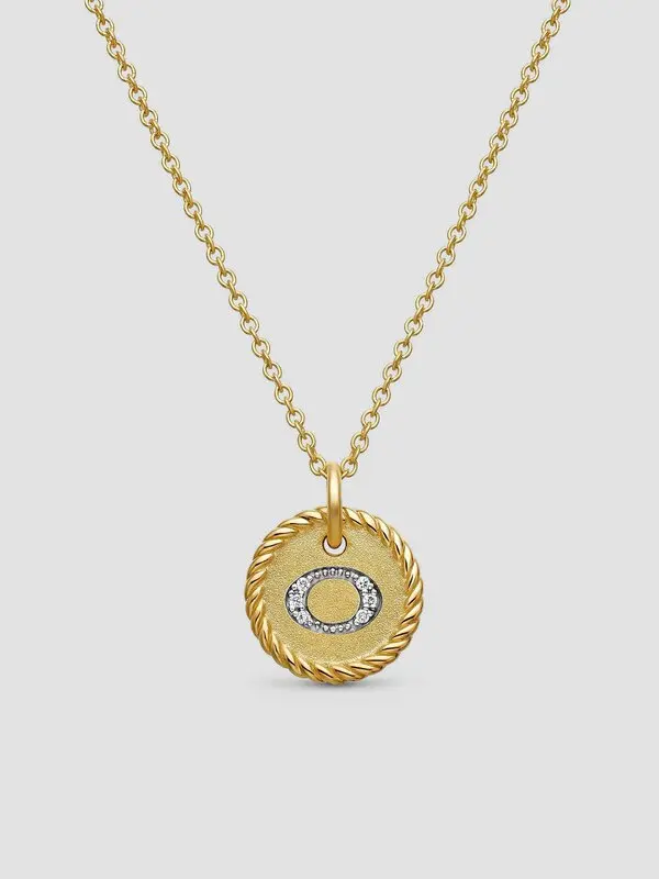 David Yurman Initial Charm Necklace In 18k Yellow Gold With Pavé Diamonds - Initial O
