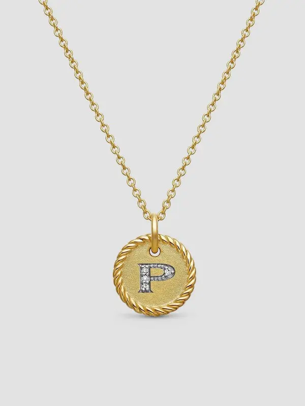 David Yurman Initial Charm Necklace In 18k Yellow Gold With Pavé Diamonds - Initial P