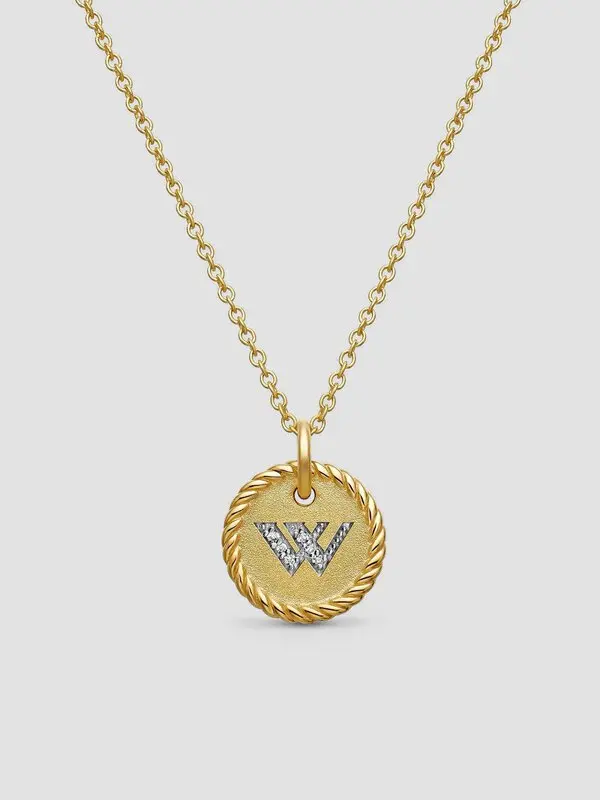 David Yurman Initial Charm Necklace In 18k Yellow Gold With Pavé Diamonds - Initial W