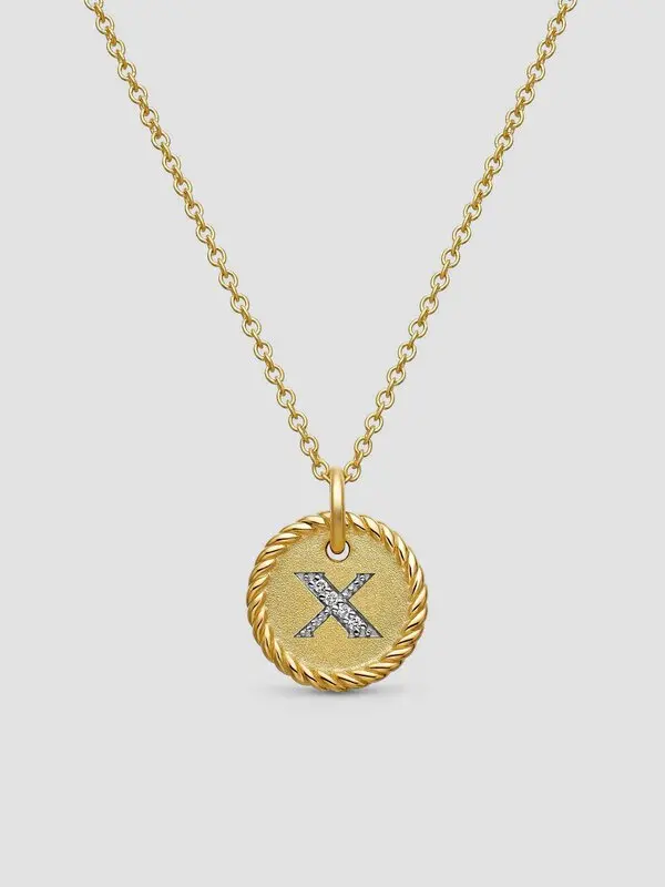 David Yurman Initial Charm Necklace In 18k Yellow Gold With Pavé Diamonds - Initial X