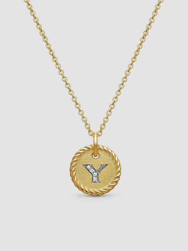 David Yurman Initial Charm Necklace In 18k Yellow Gold With Pavé Diamonds - Initial Y