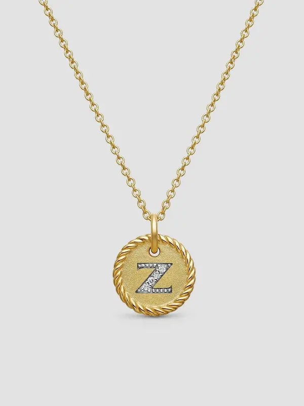 David Yurman Initial Charm Necklace In 18k Yellow Gold With Pavé Diamonds - Initial Z
